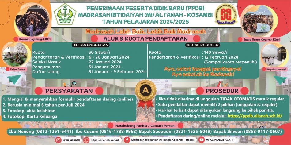 Beberapa Hari Lagi PPDB MI Al I`anah akan Dibuka, 6 Januari 2024